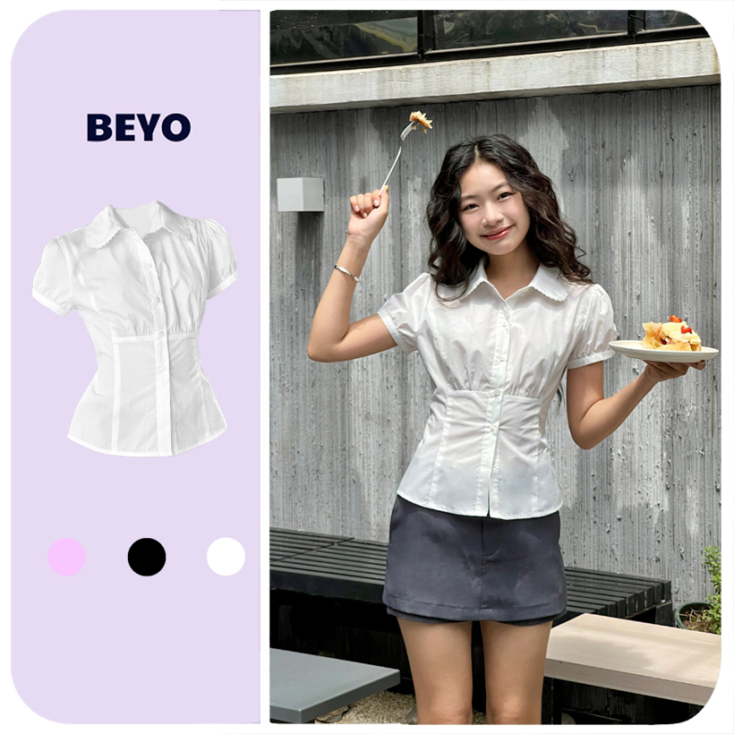 Beyo women's short-sleeved lace collar shirt, women's crop top shirt ...