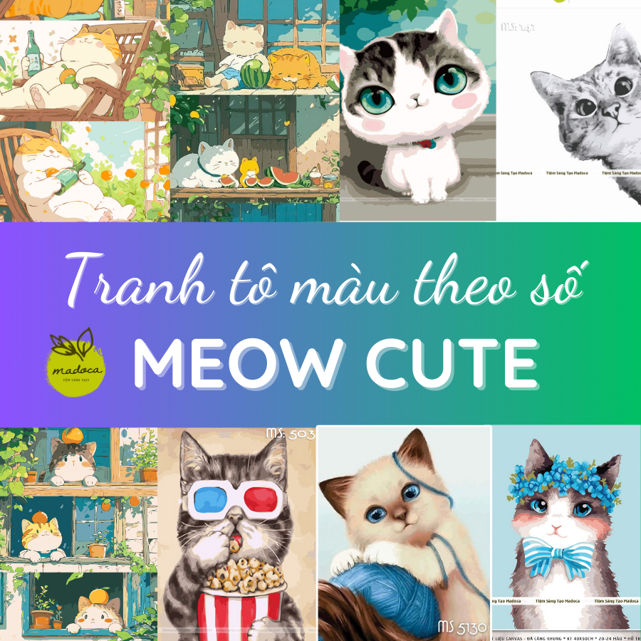 Synthesis - Color by number painting, MEOW CUTE self-painted digital oil painting, with frame ...