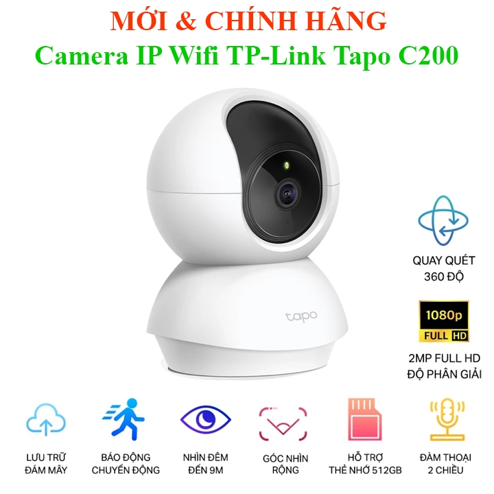 TP-Link Tapo C200 Wifi IP Camera 2MP Full HD 1080P 360 Rotation Alarm 2 ...