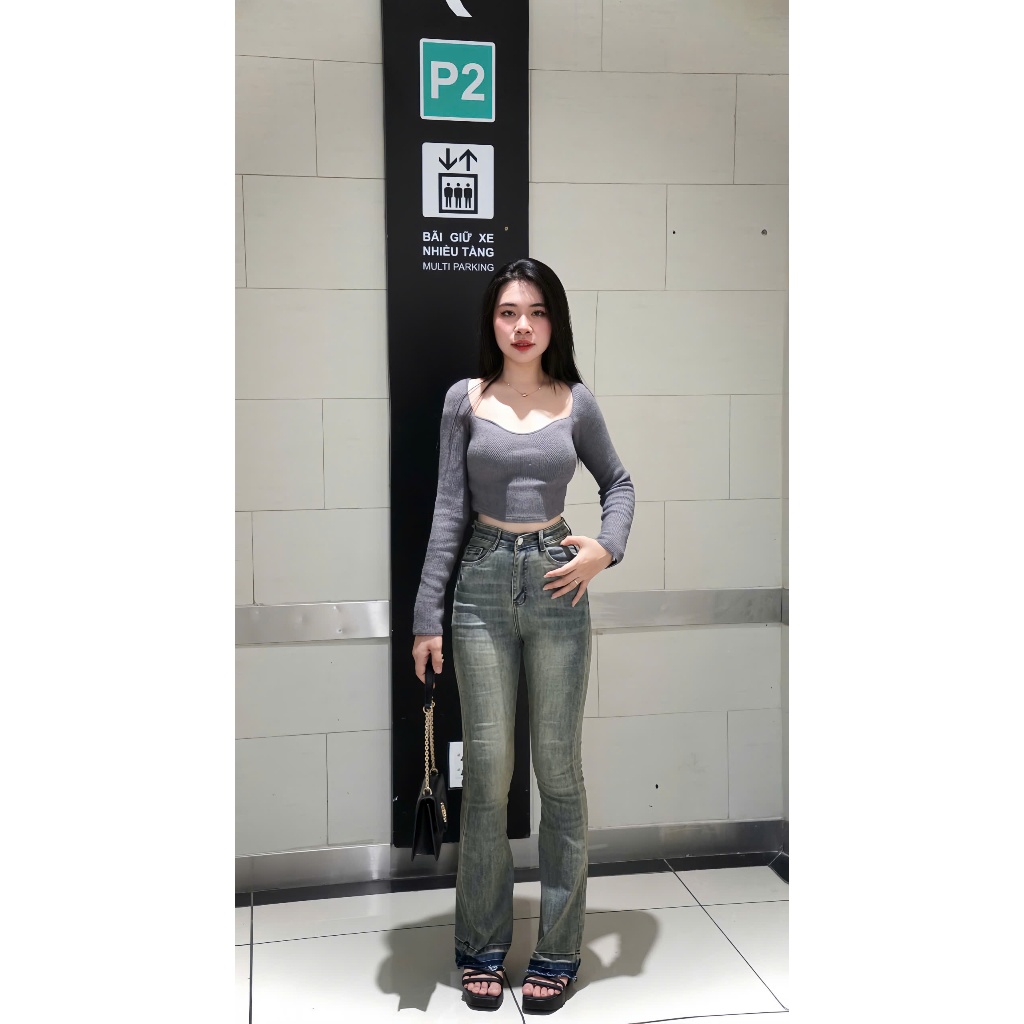 Goat Jeans - Ripped long flared Jeans (98cm) | Shopee Philippines