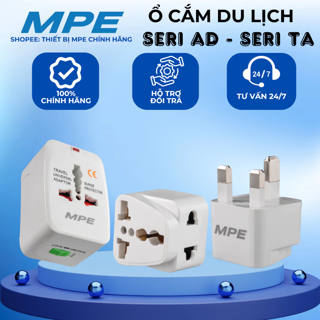 AD - TA MPE Series travel socket, 2-pin flat/3-pin square plug, 3 plug ...