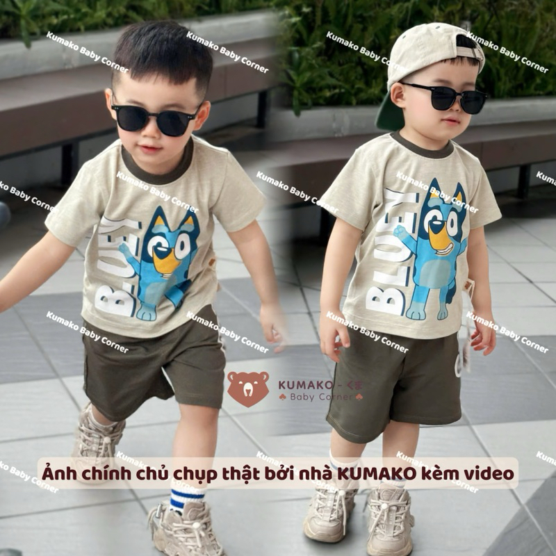 Bluey Boy's Summer Suit with Moss @minibebe Cotton Shirt and Soft Khaki ...