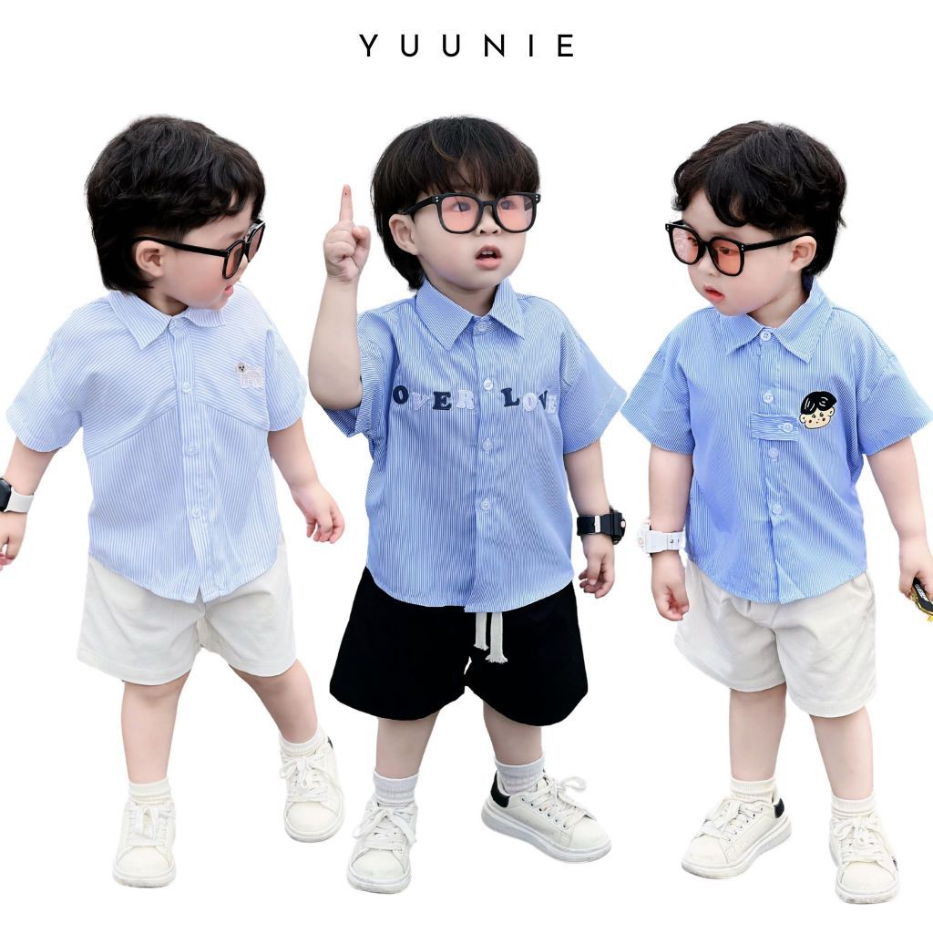 Yuunie boys' outing shirt Set, plaid shirt, khaki shorts, many mixed ...