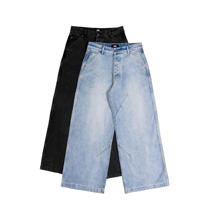 Mahu - UNISEX SILVER WASH WIDE-LET JEANS | Shopee Philippines