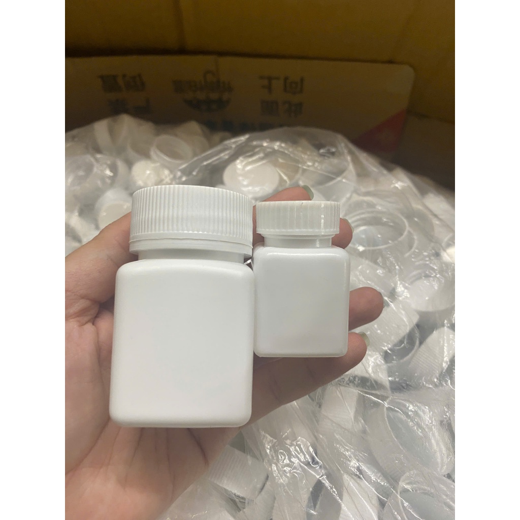 SQUARE HDPE PLASTIC POT FOR CAPSULES, POWDER, WATER 30ML-60ML WITH ...