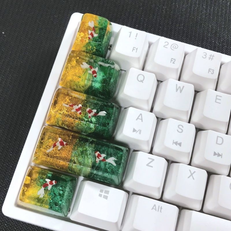 Golden leaf koi fish resin Keycap SA profile decorates mechanical ...