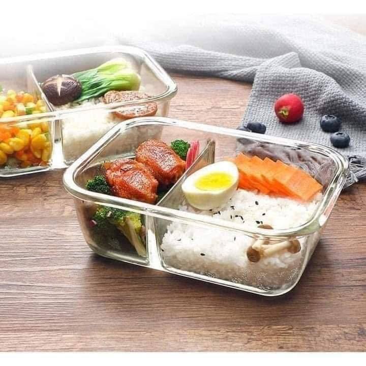 Glass box divided into 2 compartments, capacity 1000ml | Shopee Philippines