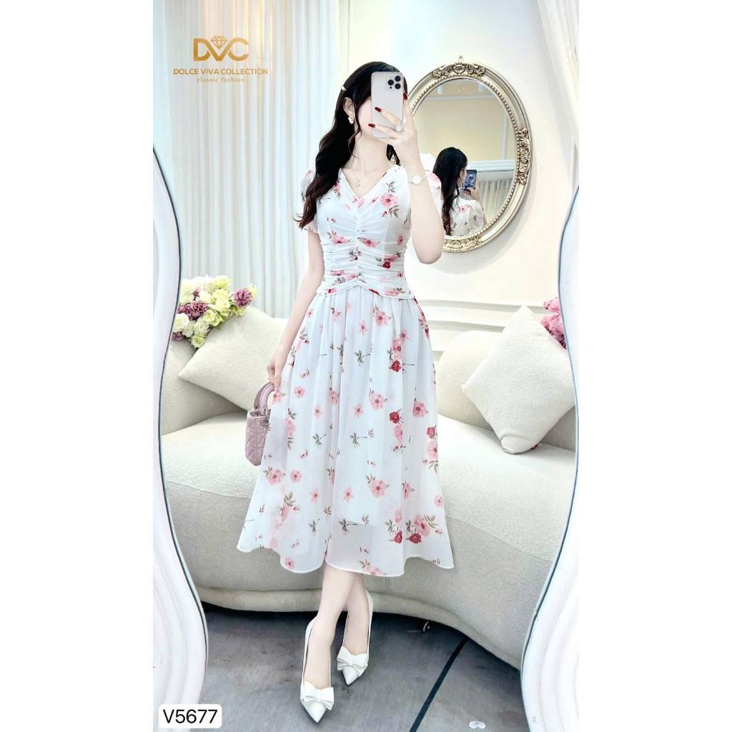 DVC Women's Designer Dresses - Blue Rose Flared Dress, V Neck, short ...