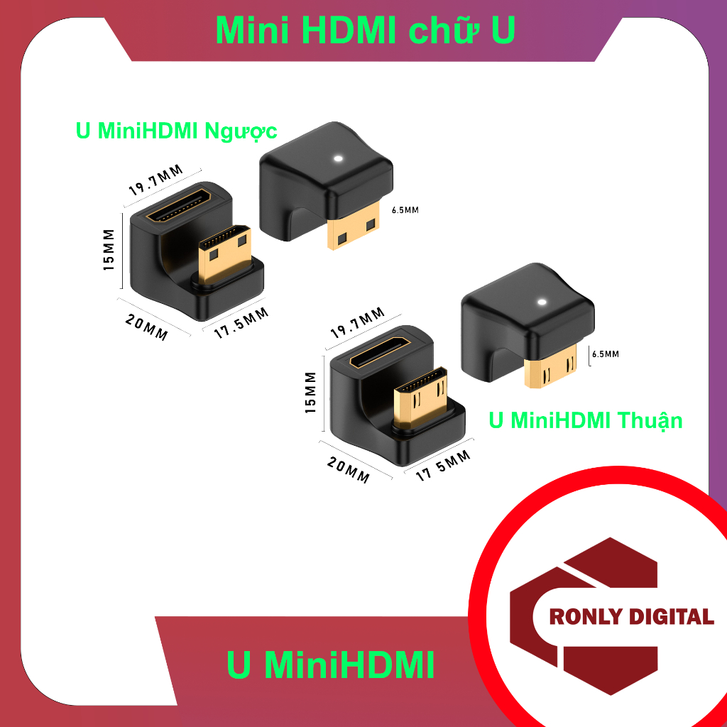 Mini HDMI U-shaped corner connector fullhd 60hz, mobile screen, makes ...