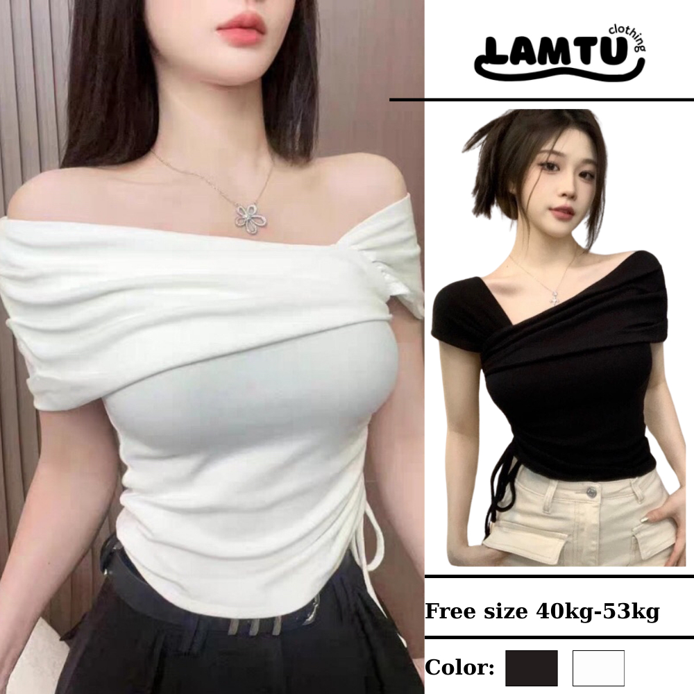 [AVAILABLE SIZE] RANSHI Off-the-Shoulder Crochet Top with Drawstring ...