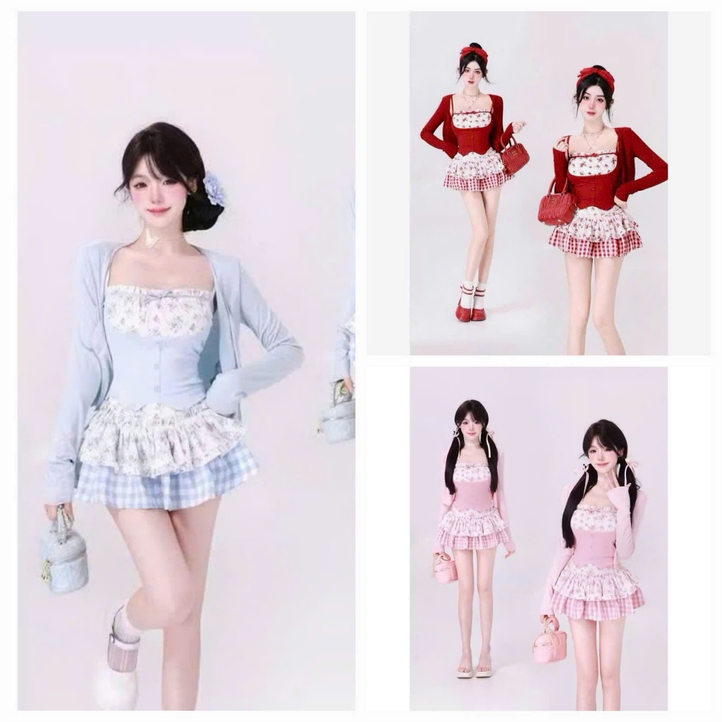 Fashionable 3-piece dress set, 2-strap floral rough thigh-high set with ...