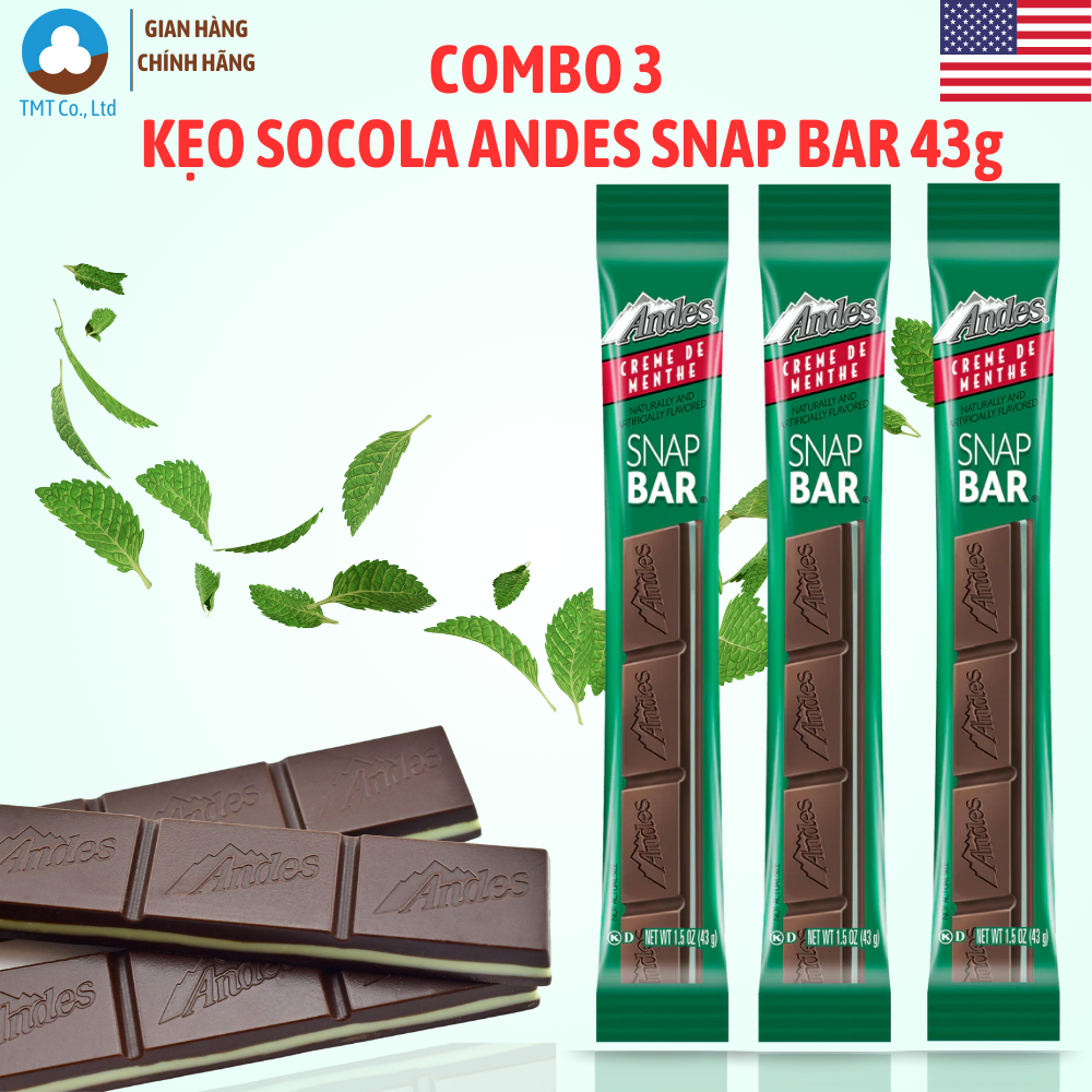 Combo of 3 Andes Snap Bar chocolate candies 43g mint flavor imported ...