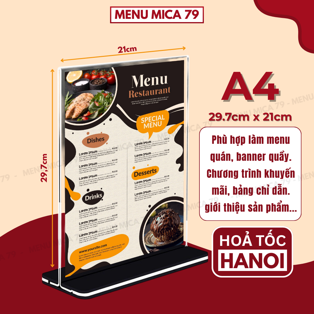 A4 mica Menu, A4 size mica tabletop board with transparent sliding base ...