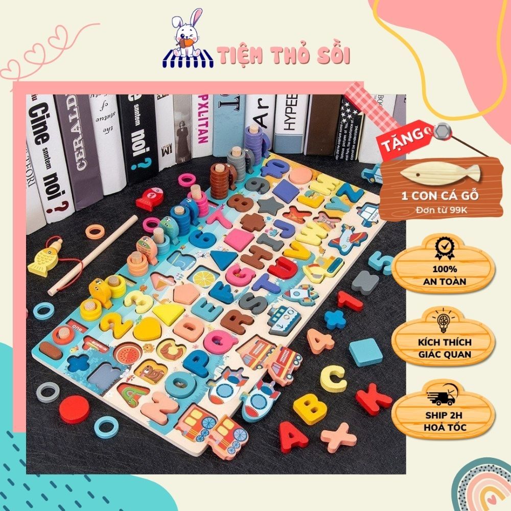 Wooden Magnetic Letters and Numbers Fishing Set, Intellectual Wooden ...