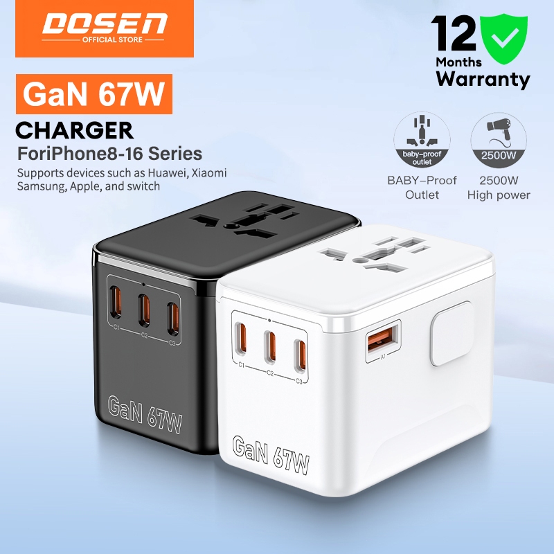 DOSEN Pro Universal Travel Adapter Socket 67W Fast Charging Power ...