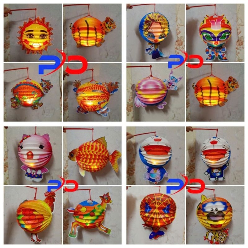 Mid-Autumn folding paper lanterns shaped like animals and cartoon ...