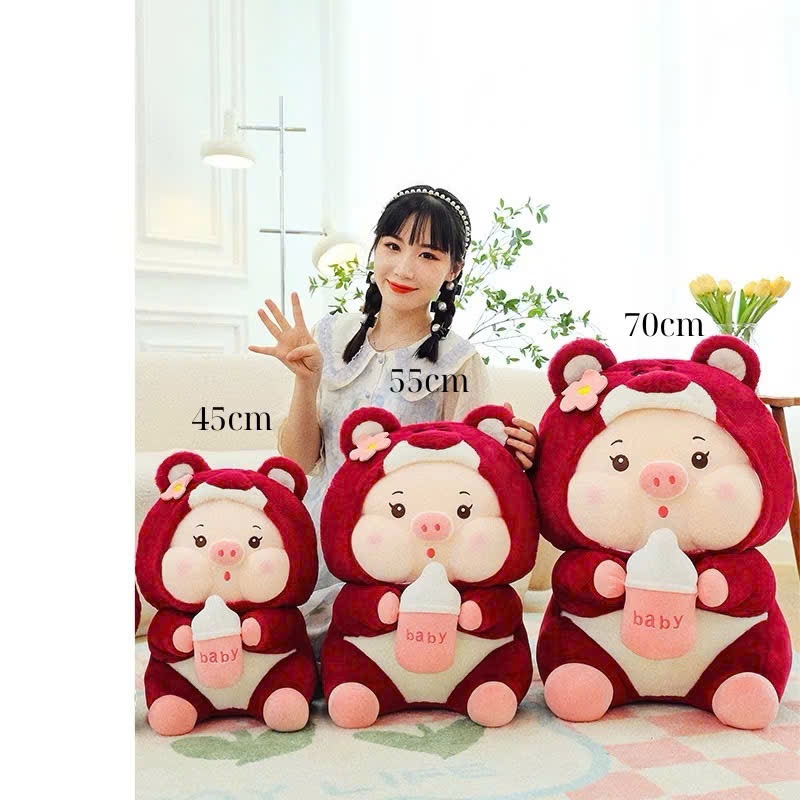 Pig Teddy Bear holding a milk bottle, Strawberry Bear Holding a Milk ...