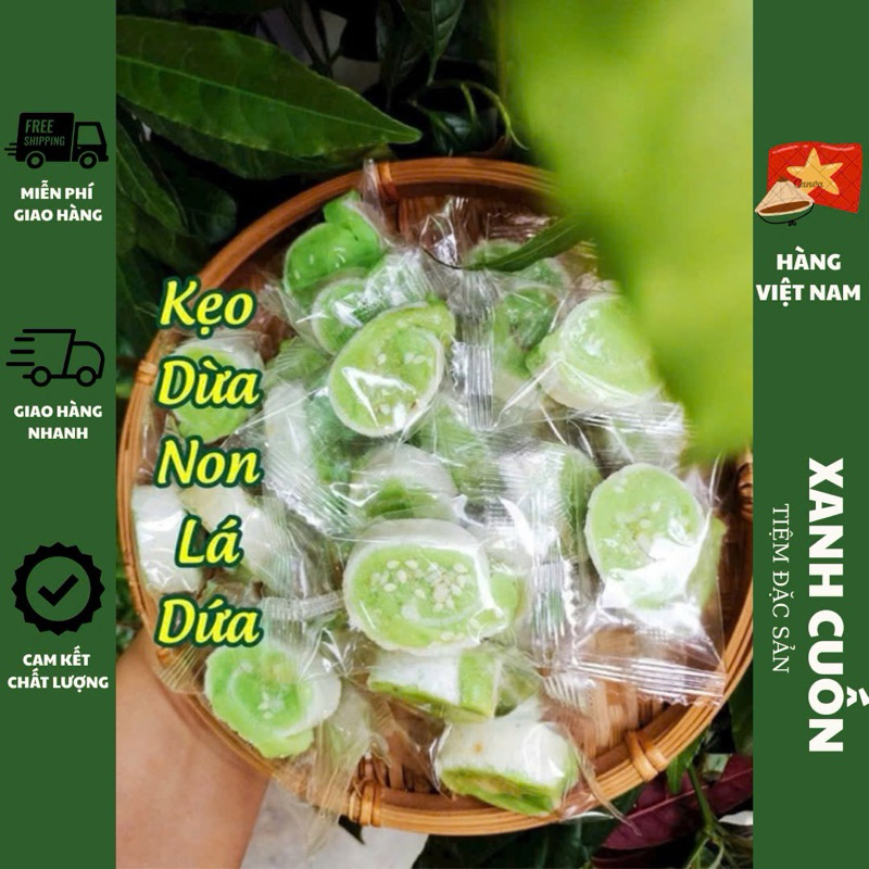 1 kg YOUNG COCONUT CANDY ROLLED WITH PINEAPPLE LEAF Ben Tre specialty ...