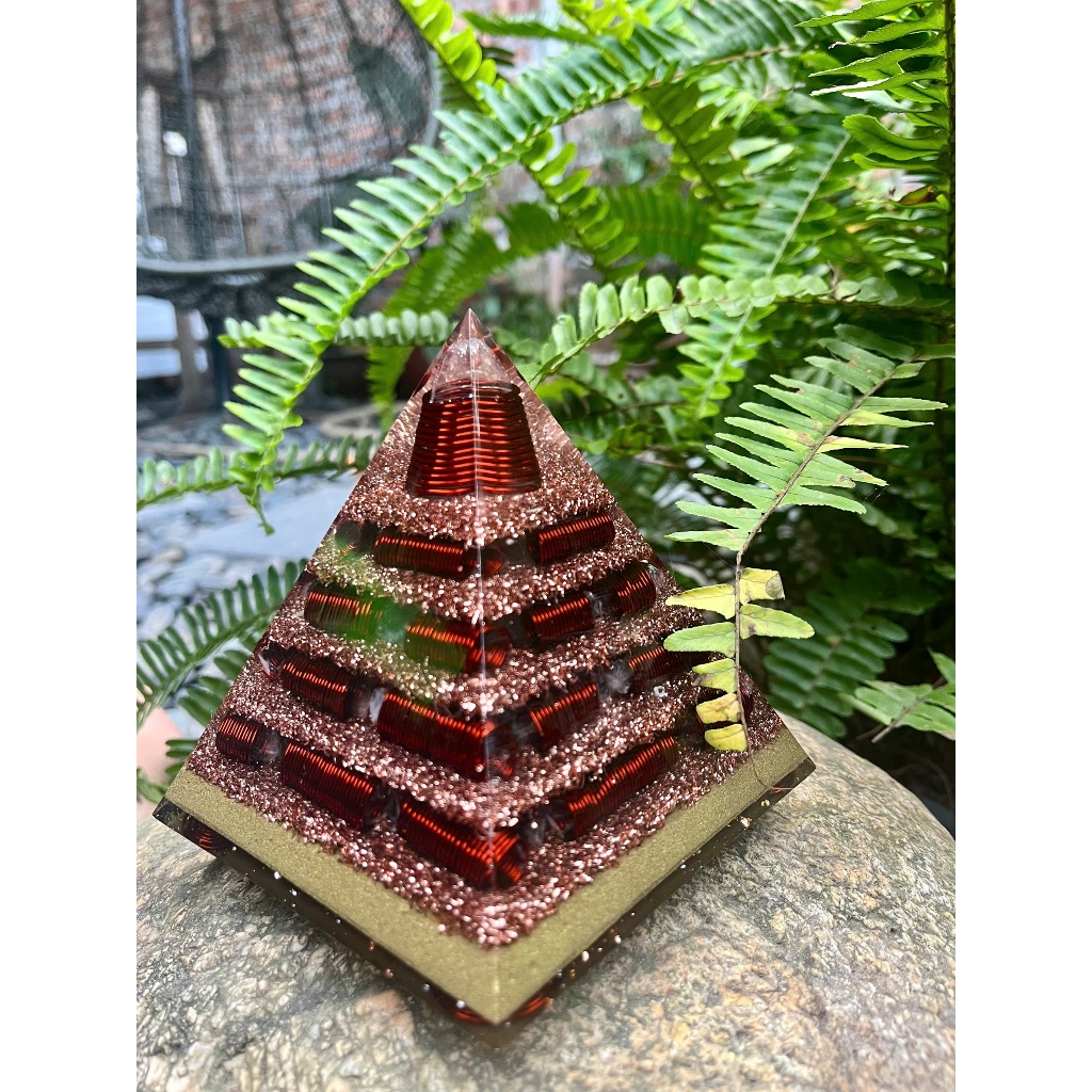 Orgonite pyramid full white quartz crystal bar wrapped in copper wire ...