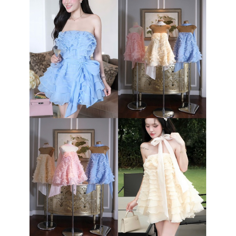 Layered ruffle dress with loose silk chiffon straps can be worn in many ...