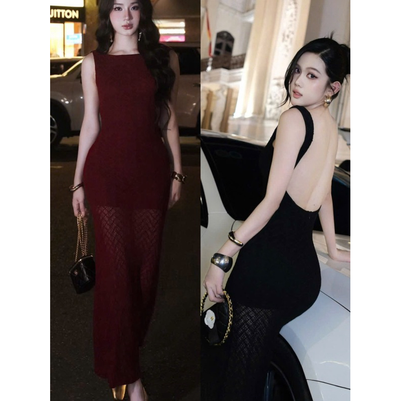 Boat neck lace bodycon dress Sleeveless Backless fishtail shows off ...