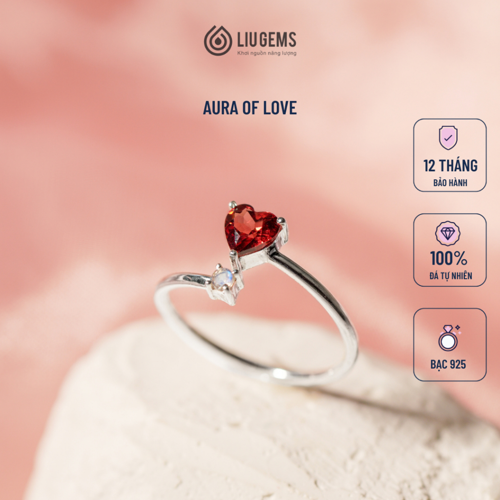 925 Silver Ring with Natural Stone Heart Facet Aura Of Love Exquisite ...