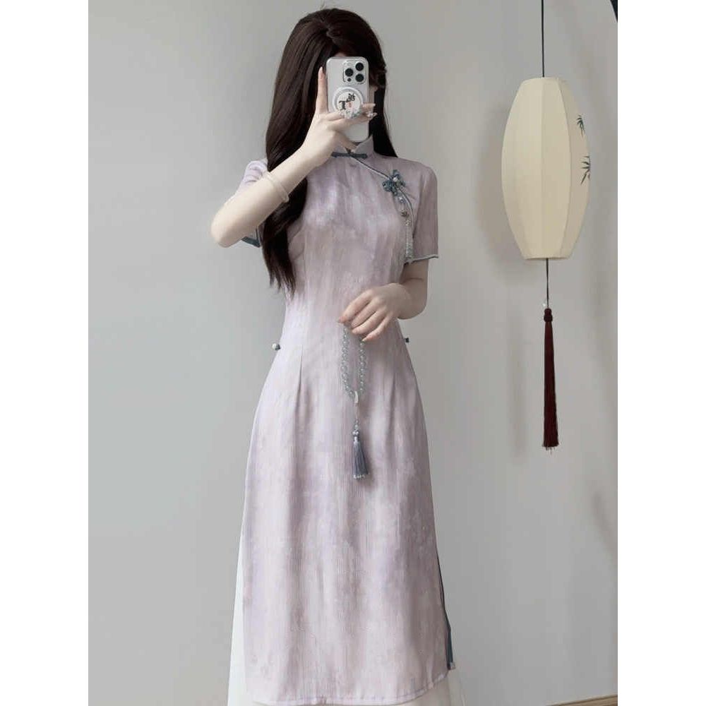 Women's modern cheongsam hanfu traditional cheongsam dress 2-layer ...