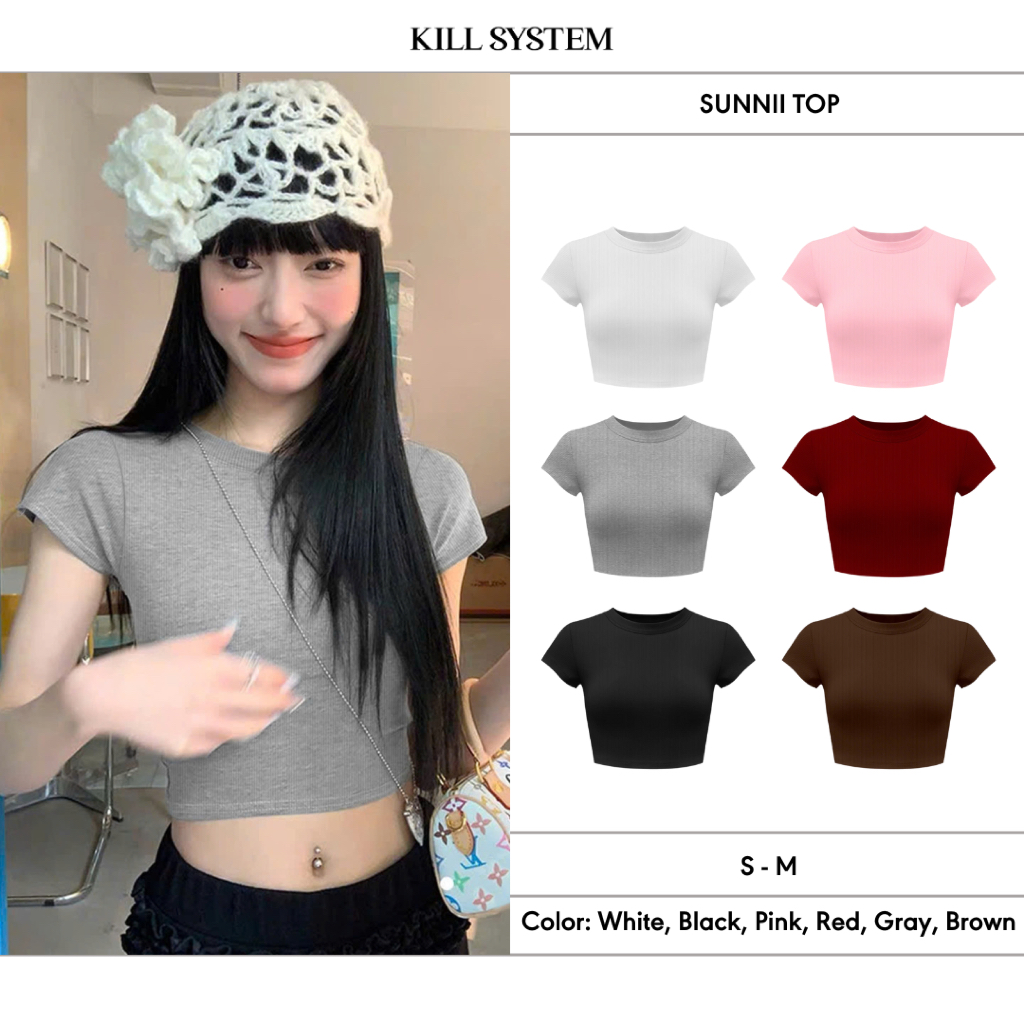 SUNNII cotton body-hugging plain crop top - KILL SYSTEM | Shopee ...