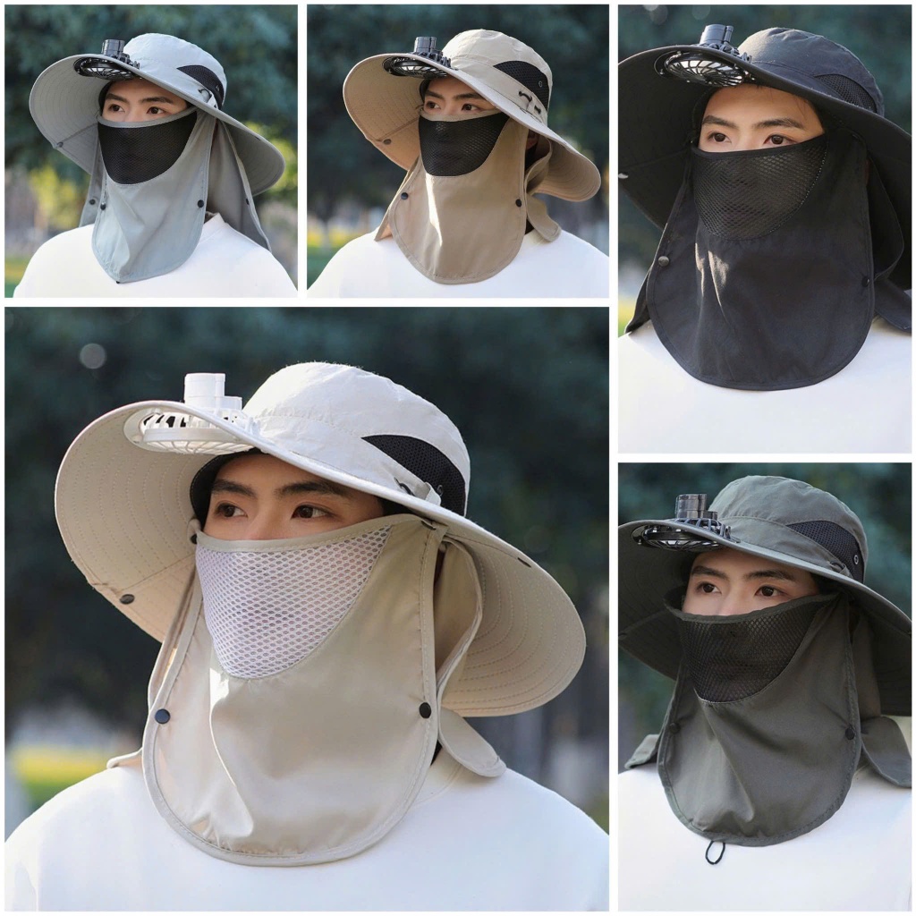 Wide-brimmed sun hat with fan for work, summer sun protection for ...