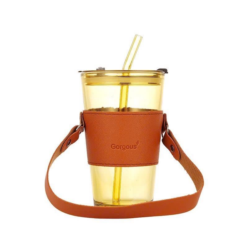 Leather Rim Glass Cup, GorGous Glass Cup with leather handle and straw ...