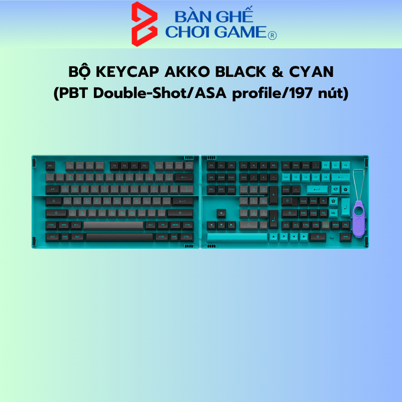 AKKO Black & Cyan Keycap Set (PBT Double-Shot/ ASA profile/ 197 buttons ...