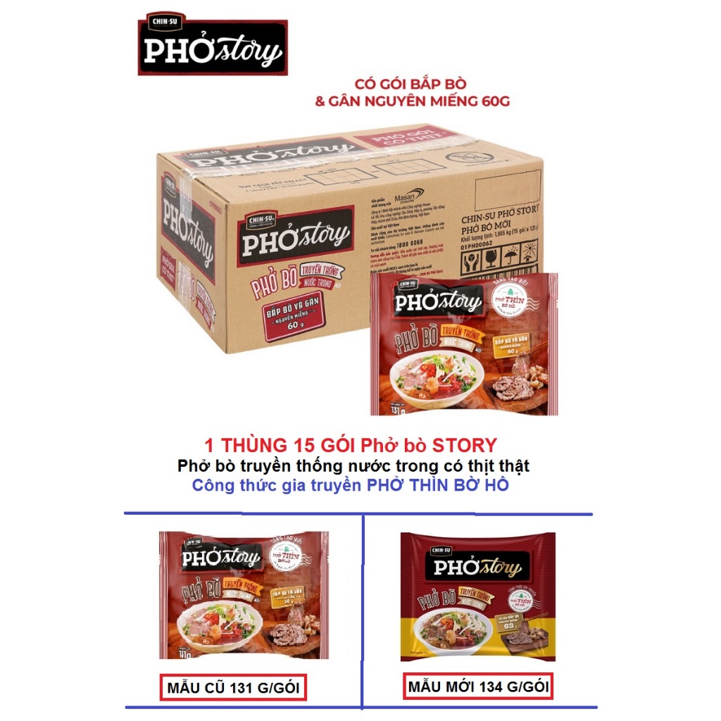1 BOX OF 15 PACKAGES 134G STORY BEEF PHO - Combination of Bo Ho Thin ...