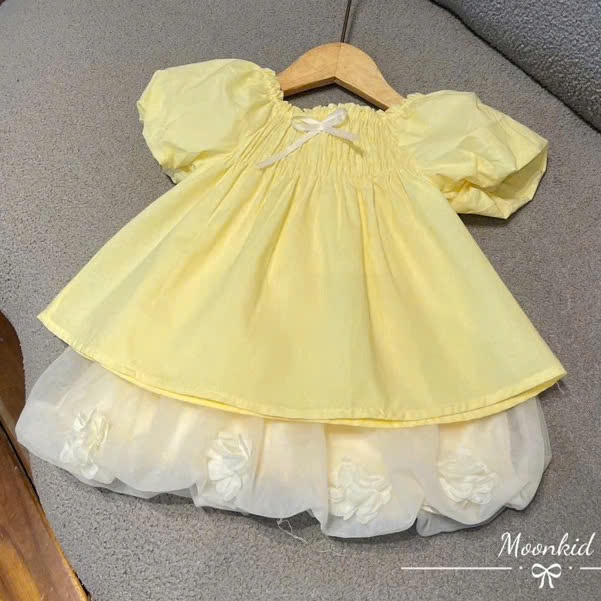 Korean summer baby girl dress, Set of 2 ct puff sleeve shirt with bow ...