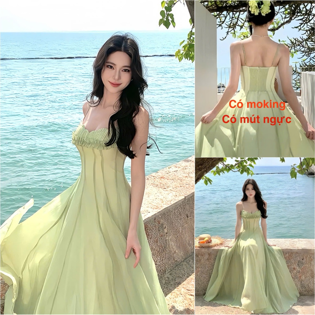 A95 matcha two-strap maxi Dress (with foam) long flared style for ...