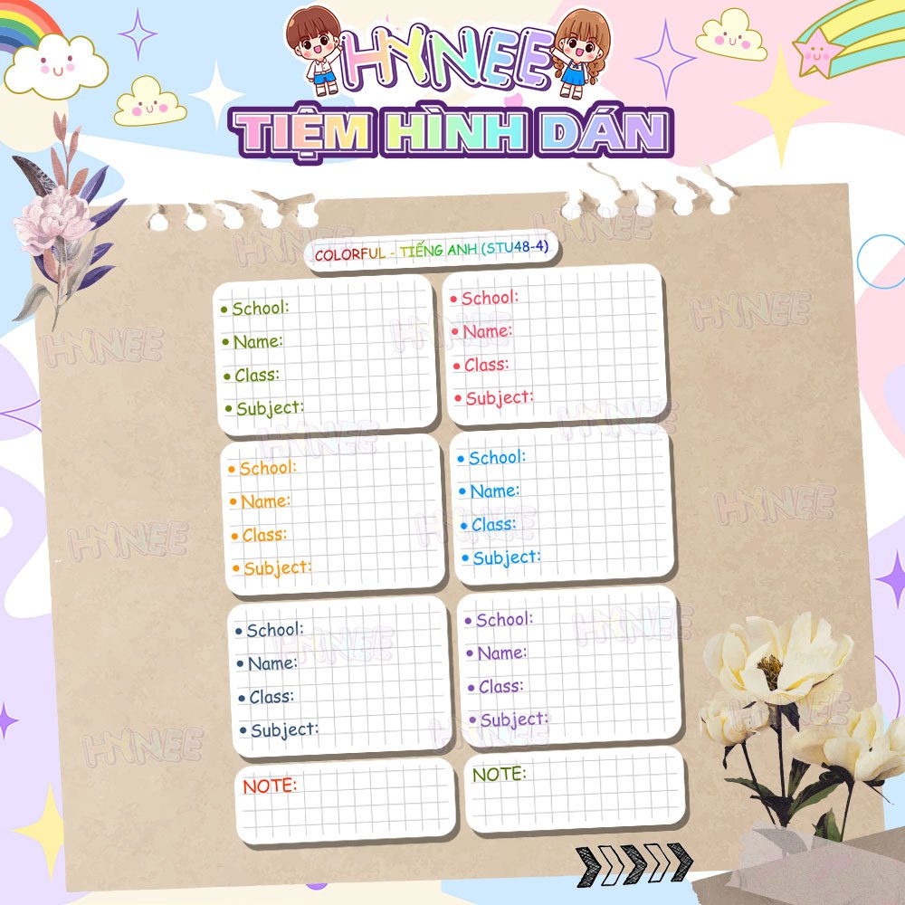 Classic Color English Notebook Labels with 2 Free Note Labels - Set of ...
