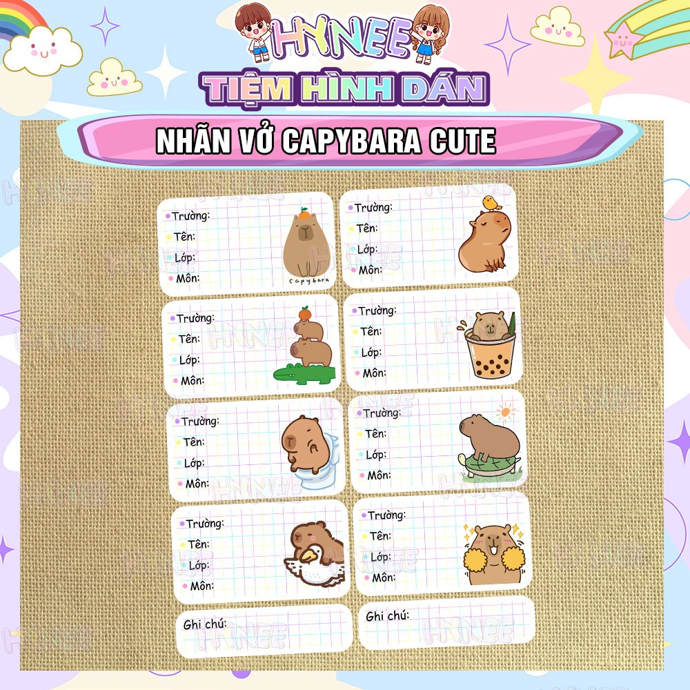 8 Classic Cute Capybara Notebook Labels with 2 Free Note Labels ...