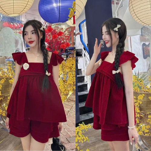 MK_ Outing set, home wear, beachwear, pretty velvet set with flower ...