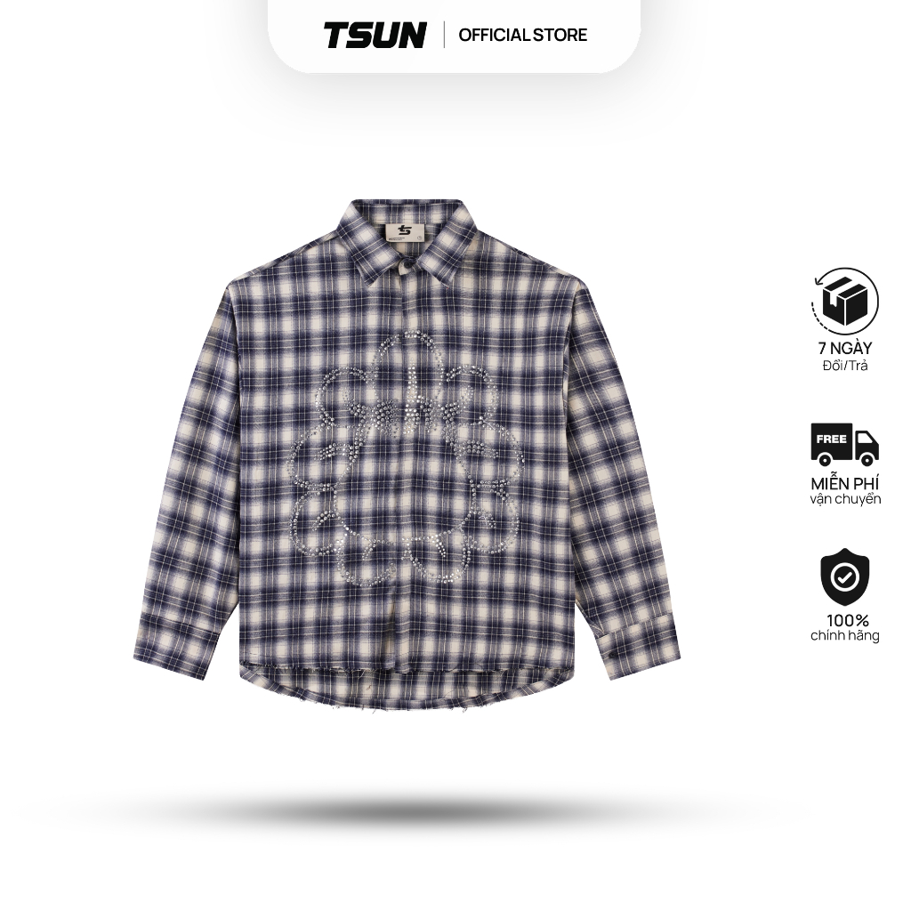 Long-sleeved Shirt with Green Checkered Stone - Genuine TSUN Brand ...