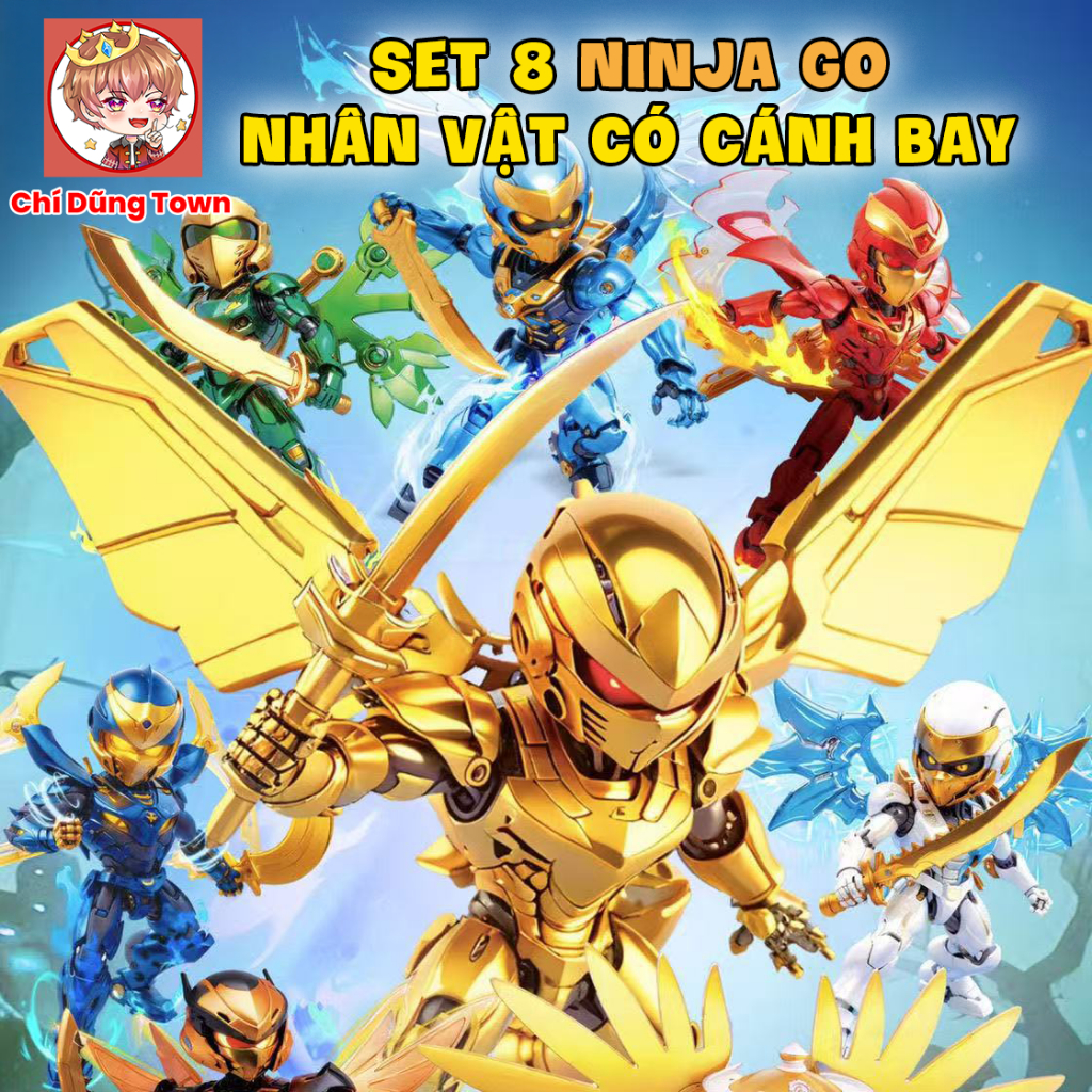 Set of 8 winged Ninja assembled toy mini figures with accessories - Chi ...
