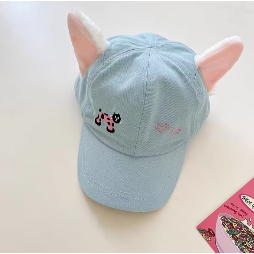 Cute Cotton Cat Ear Cap – Vintage Korean Design, Super Cute Baby Blue ...