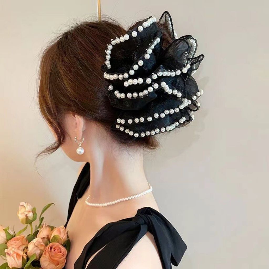 Luxurious and noble big bow clip with pearls | Shopee Philippines