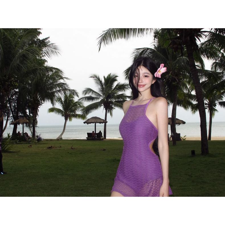 Trendy purple swimsuit Bikini women's one-piece swimsuit Korean style ...