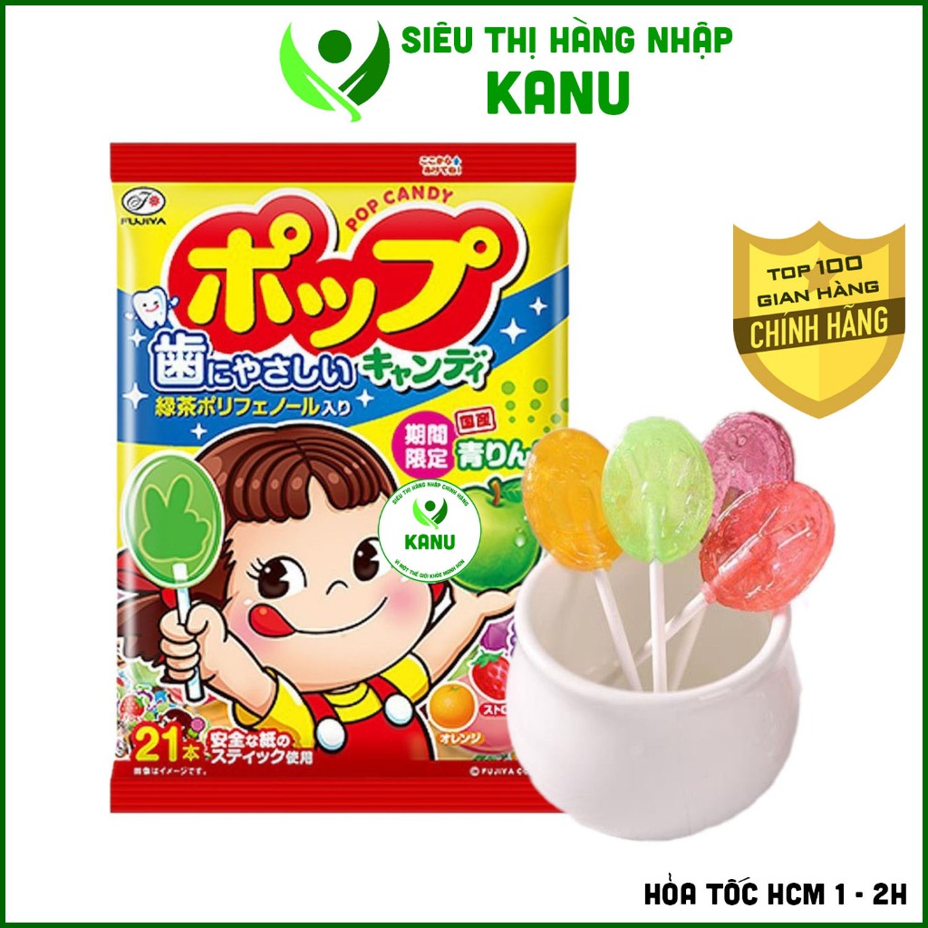 Fujiya Pop Candy Japanese fruit-flavored anti-cavity lollipops (Pack of ...