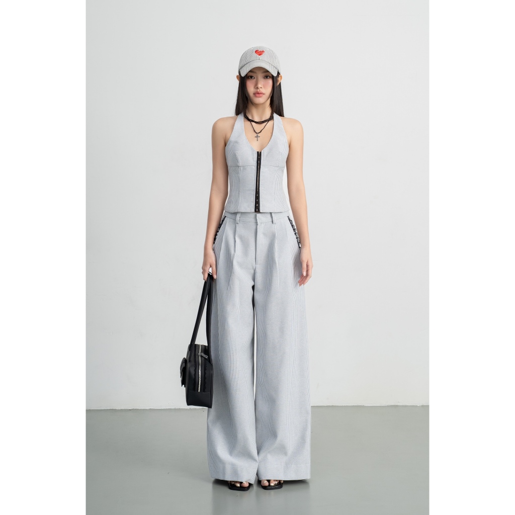 Set Corset Gile Plaid Camisole Collar and Black Lace Wide Leg Plaid ...