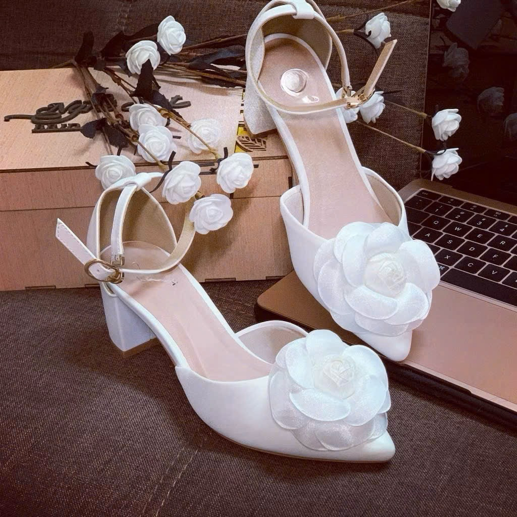 Women's ROSE Closed Back High Heels Square Heel 5p A8HOAHONG | Shopee ...