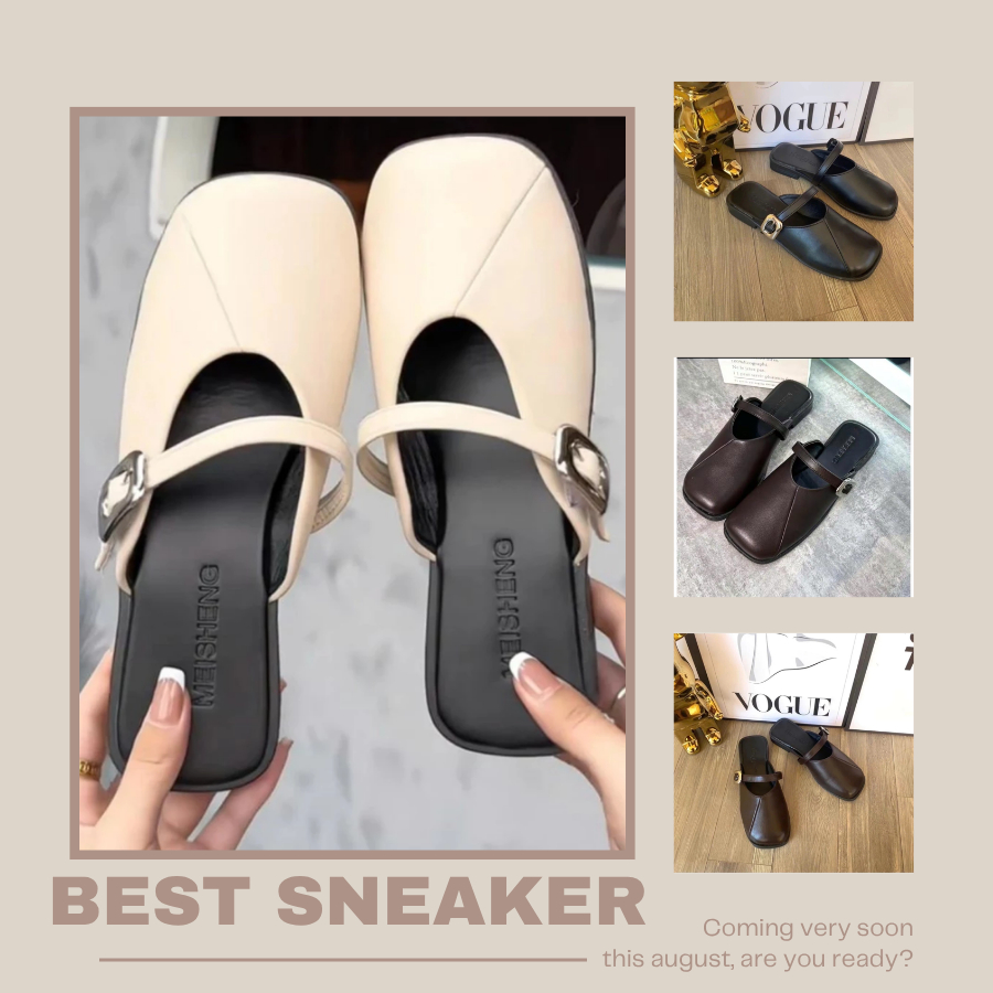 Women's Flat Sandals, Square Toe Sandals with Square Buttons, Korean ...