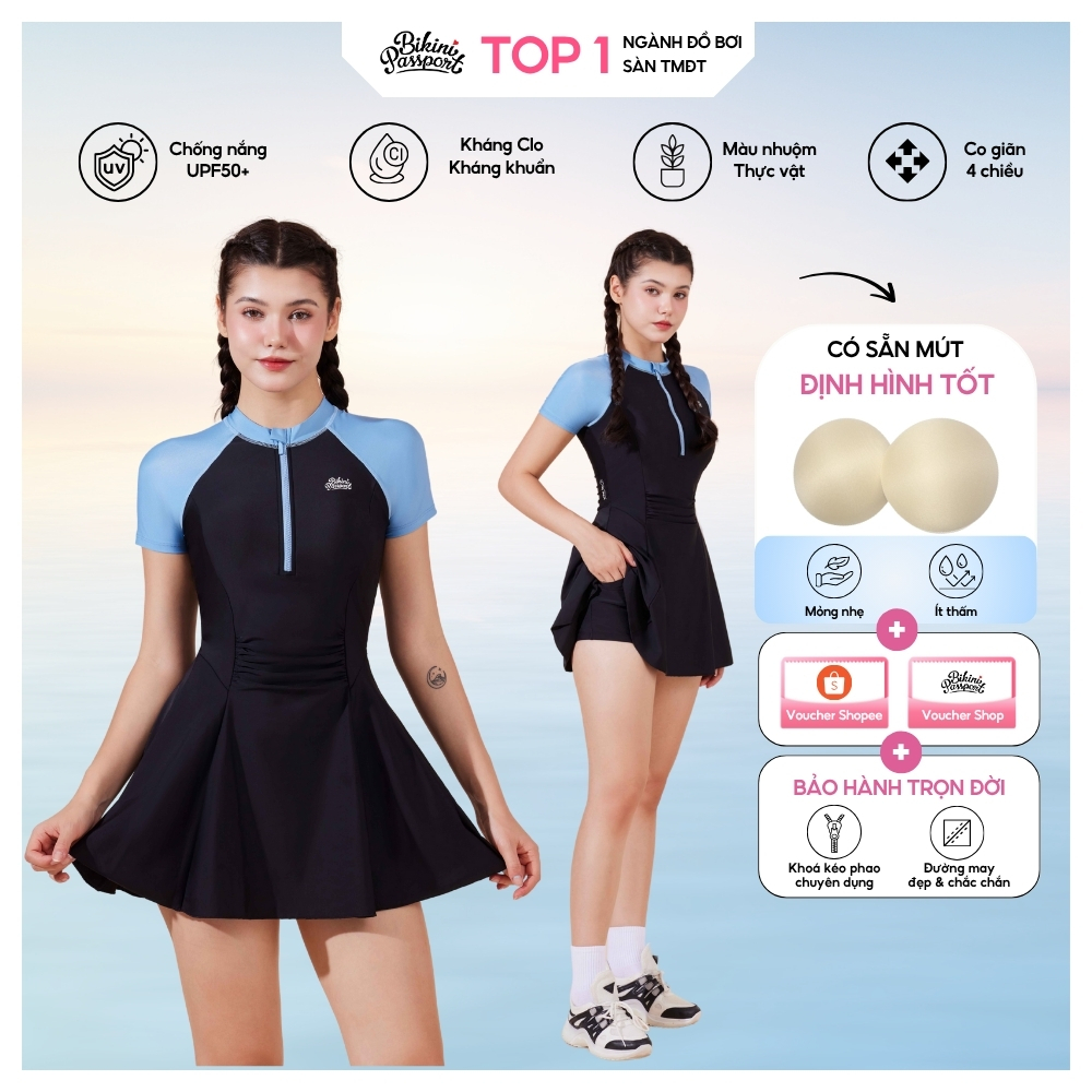 Women's BIKINI PASSPORT one-piece swimsuit with Chubby short sleeves ...