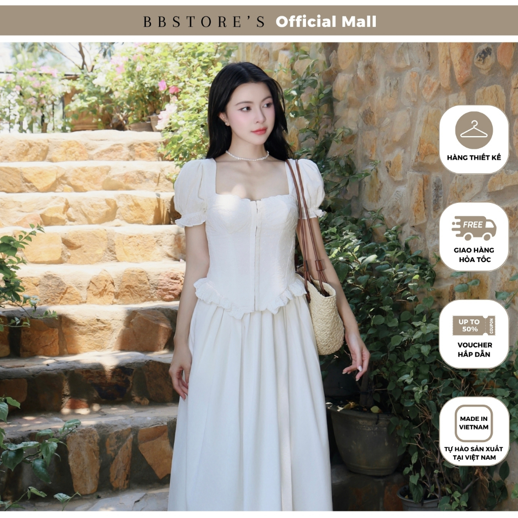[BBSTORE'S] Streetwear Blouse Square Collar Puff Sleeve Corset Form in Bucket Fabric - A4459B ...