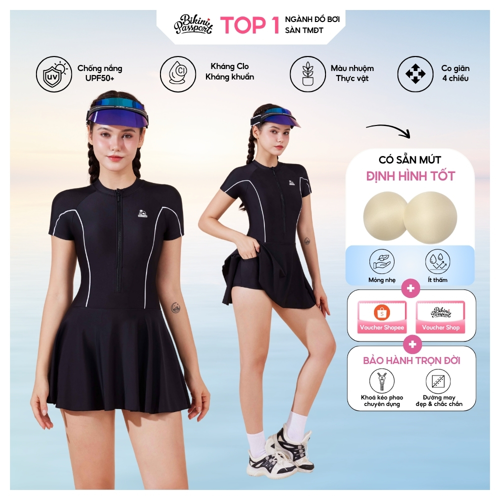 Women's BIKINI PASSPORT one-piece swimsuit with short sleeves SkewingBold - Black - BS1039_BL ...