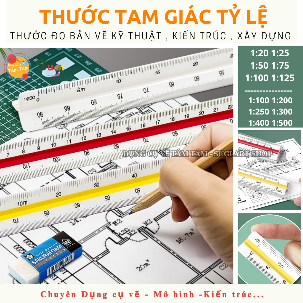 [ Tam Tam ] Scale Triangle Ruler, 3-sided ruler Ruler for Measuring ...
